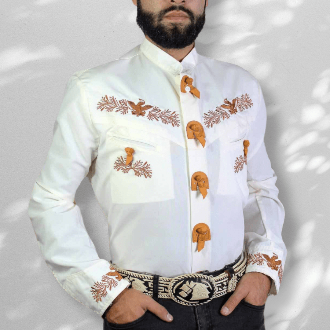 Men's Mexican Western Charro Shirt Leather Buttons – Camelia Mexican ...