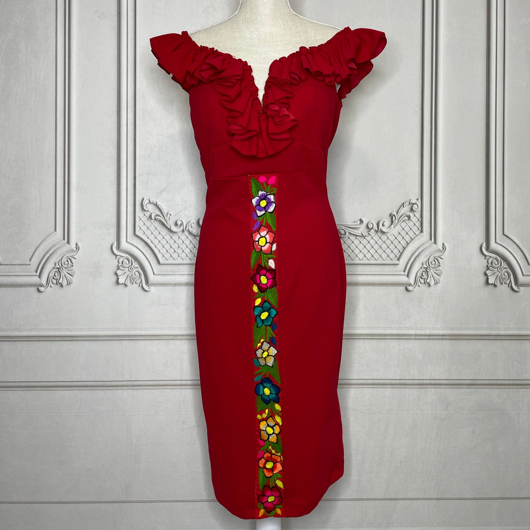 Mexican Off Shoulder Evening Dress with Ruffles – Camelia Mexican Boutique