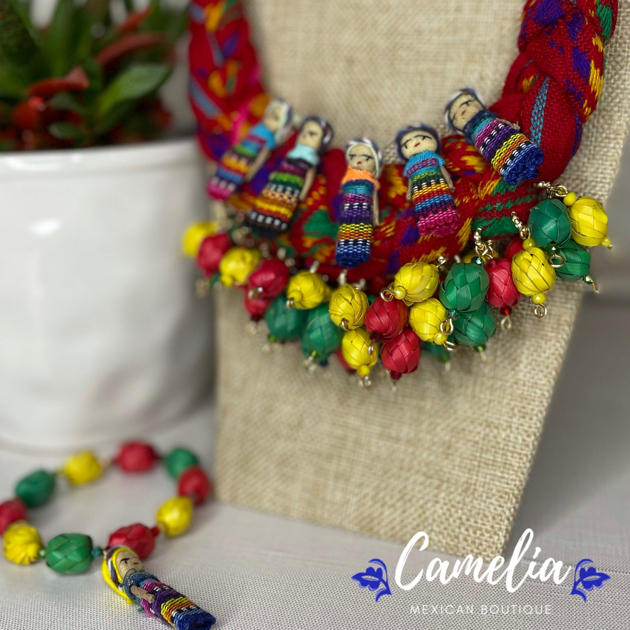 Mexican Quitapena Mayan Doll Palm Necklace Set – Camelia Mexican Boutique