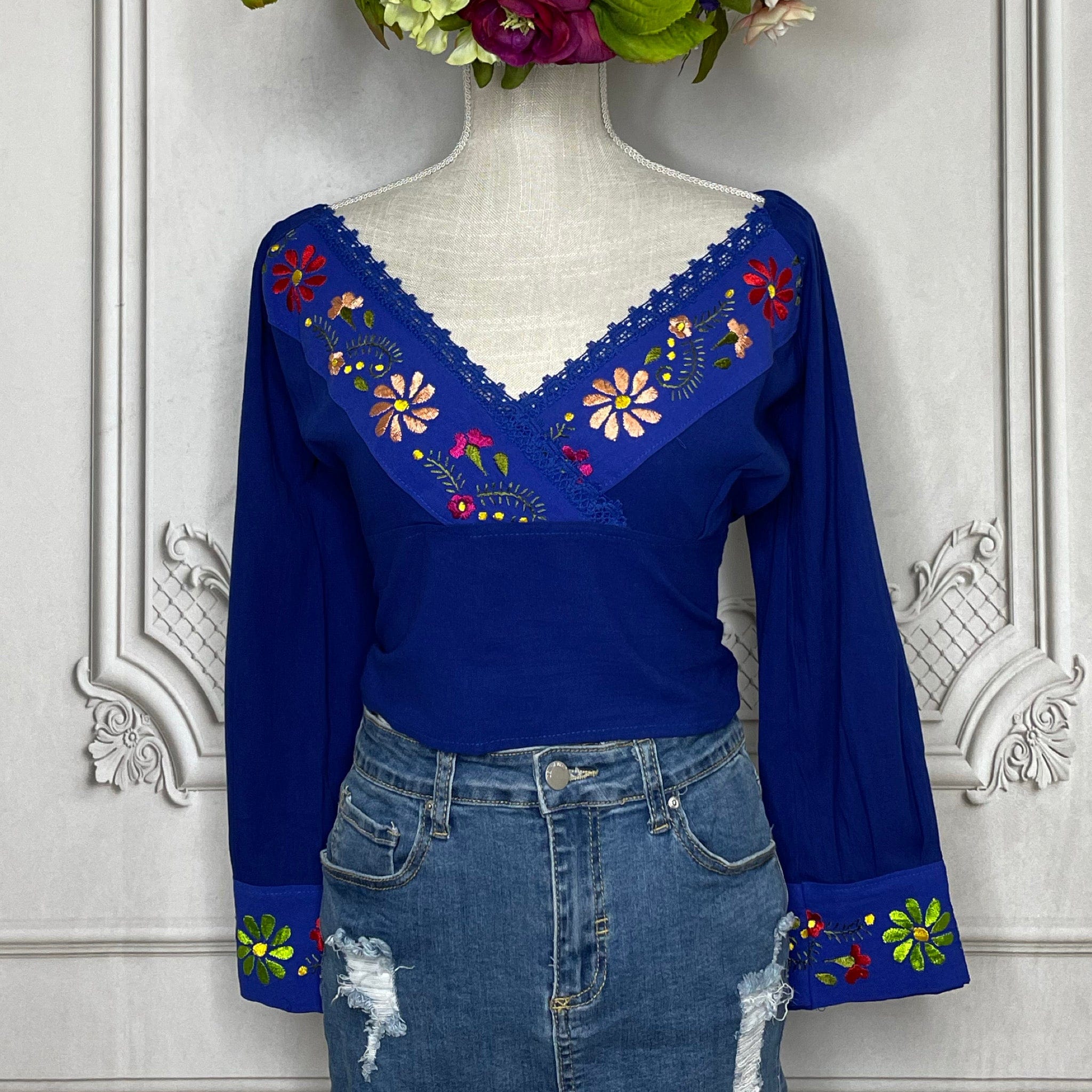 Off Shoulder Tie Knot Cuffed Mexican Crop Top - Margarita – Camelia ...